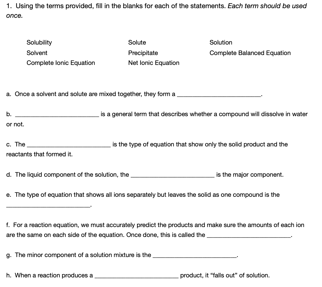 Solved 1. Using the terms provided, fill in the blanks for | Chegg.com