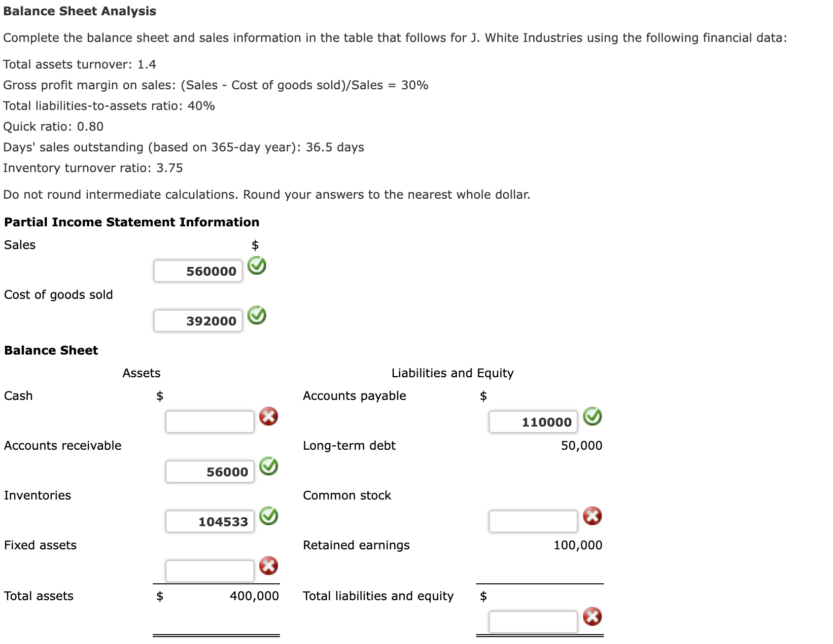 Solved Balance Sheet Analysis Complete The Balance Sheet And Chegg