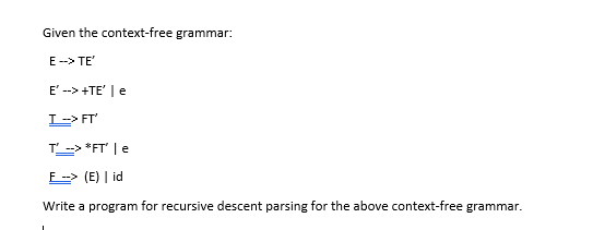 Solved Given the context-free grammar: E --> TE E' --> +TE' | Chegg.com