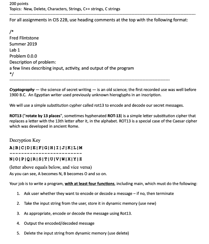 Solved 200 points Topics: New, Delete, Characters, Strings, | Chegg.com