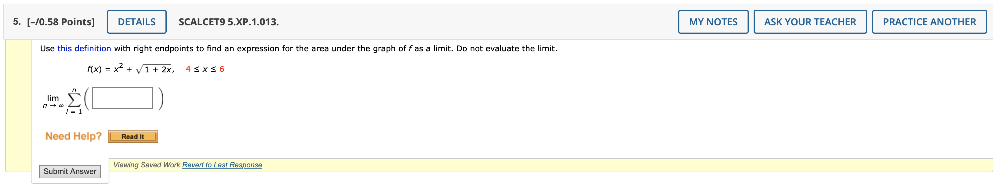 Solved Use this definition with right endpoints to find an | Chegg.com