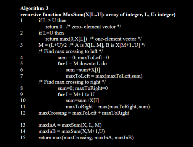 Solved Algorithm-3 recursive function MaxSum(X[L..U]: array | Chegg.com