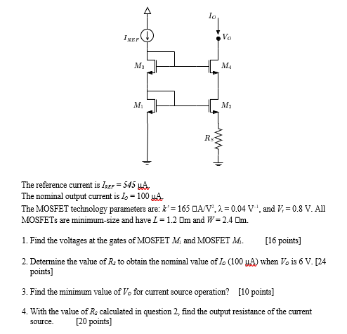 Solved The reference current is IREF = 545 μA. The nominal | Chegg.com