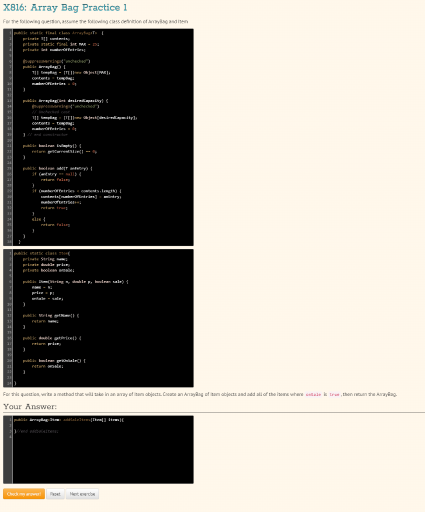 Solved X791: ArrayBag GetFrequency Of For this exercise, you | Chegg.com