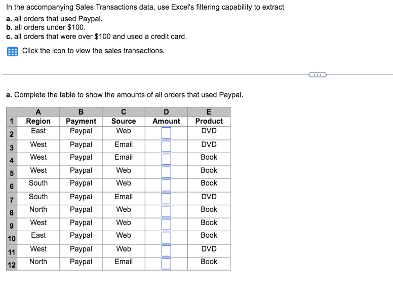 Solved In the accompanying Sales Transactions data, use | Chegg.com