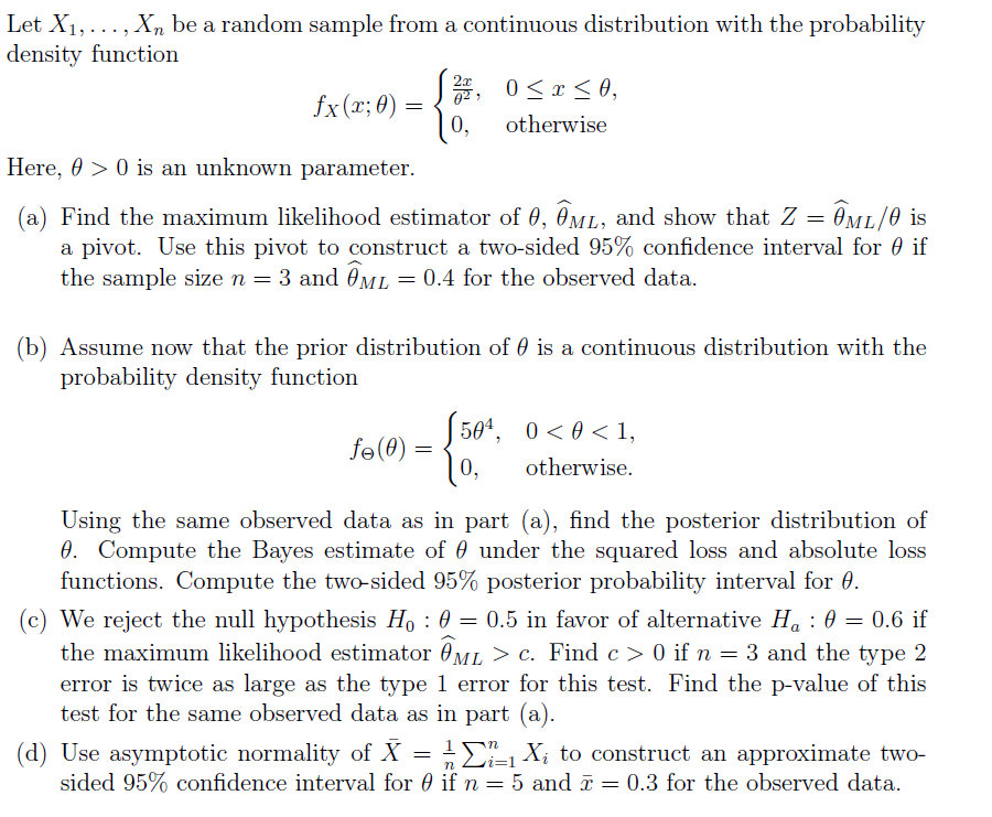 Solved Let X1 Xn Be A Random Sample From A Continuous