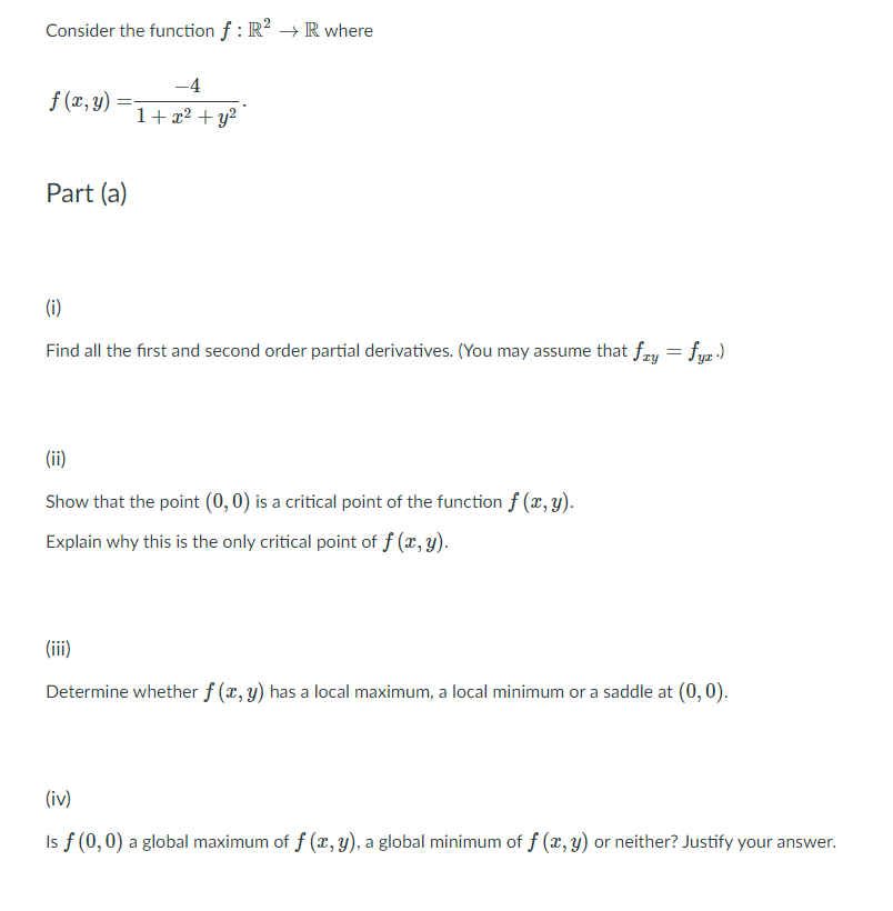 Consider the function f : R2 + R where -4 f(x, y) = 1 | Chegg.com