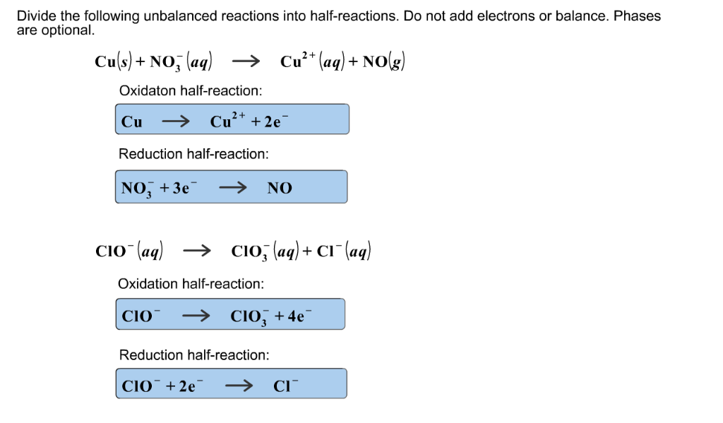 Solved Divide the following unbalanced reactions into | Chegg.com