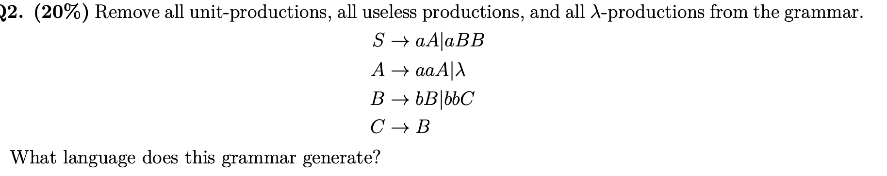 Solved 2. (20\%) Remove all unit-productions, all useless | Chegg.com