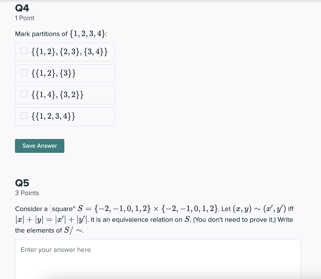 Solved 1 Point Mark partitions of {1,2,3,4} : | Chegg.com