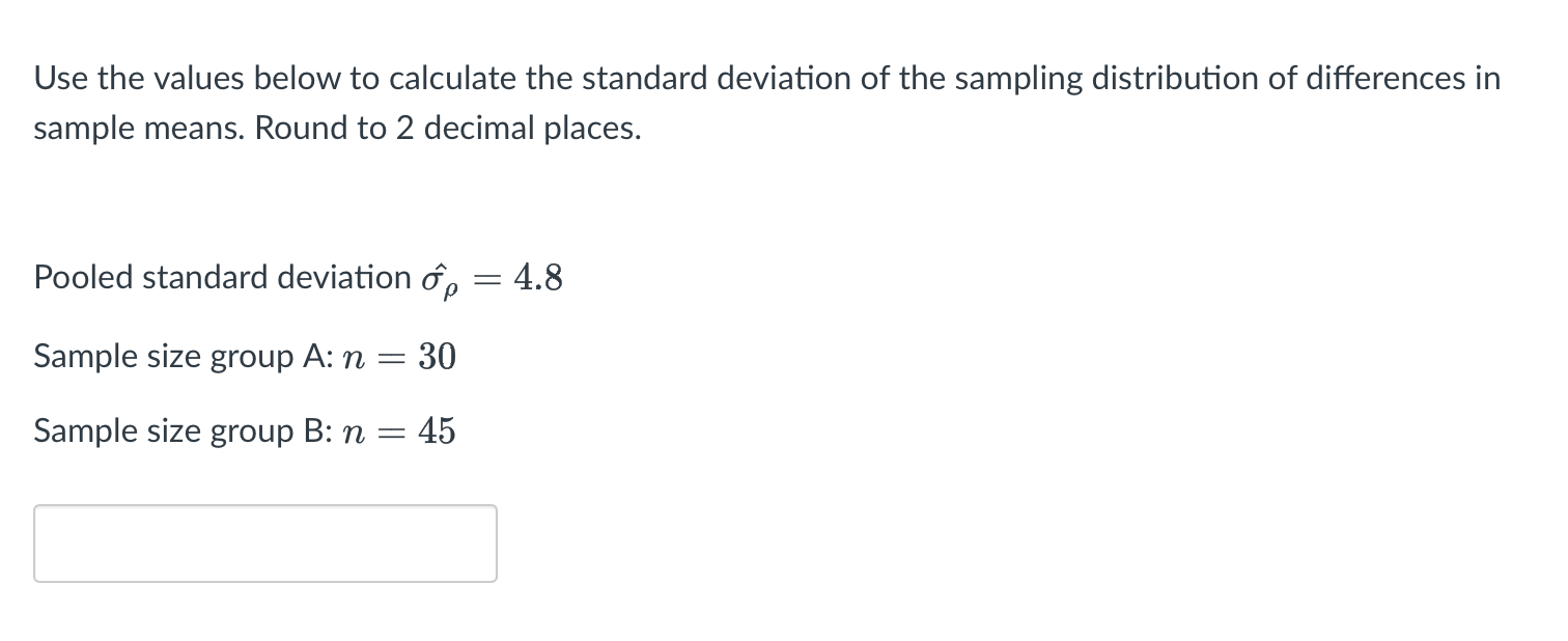 Solved Use the values below to calculate the standard | Chegg.com