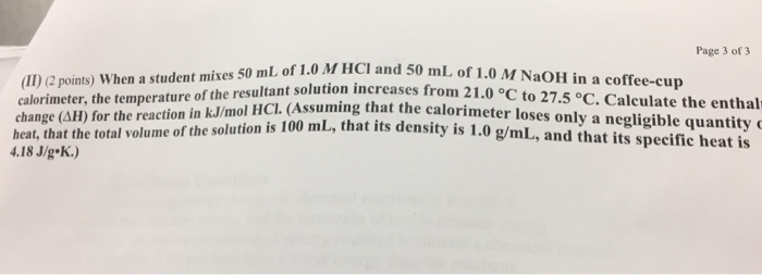 Solved When a student mixes 50 of M HCI and 50 mL of 1.0 M | Chegg.com