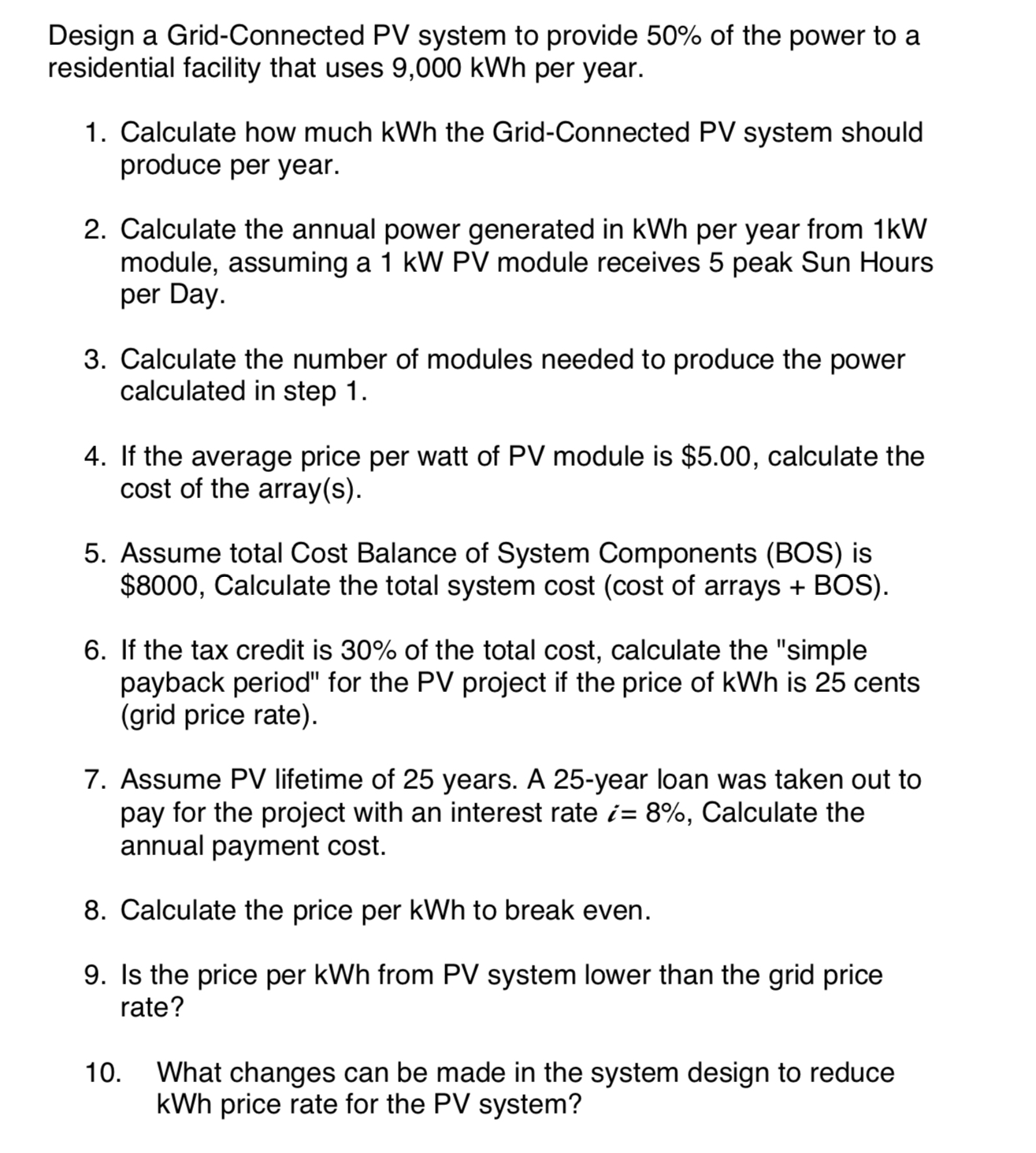 Solved Design a Grid-Connected PV system to provide 50% ﻿of | Chegg.com