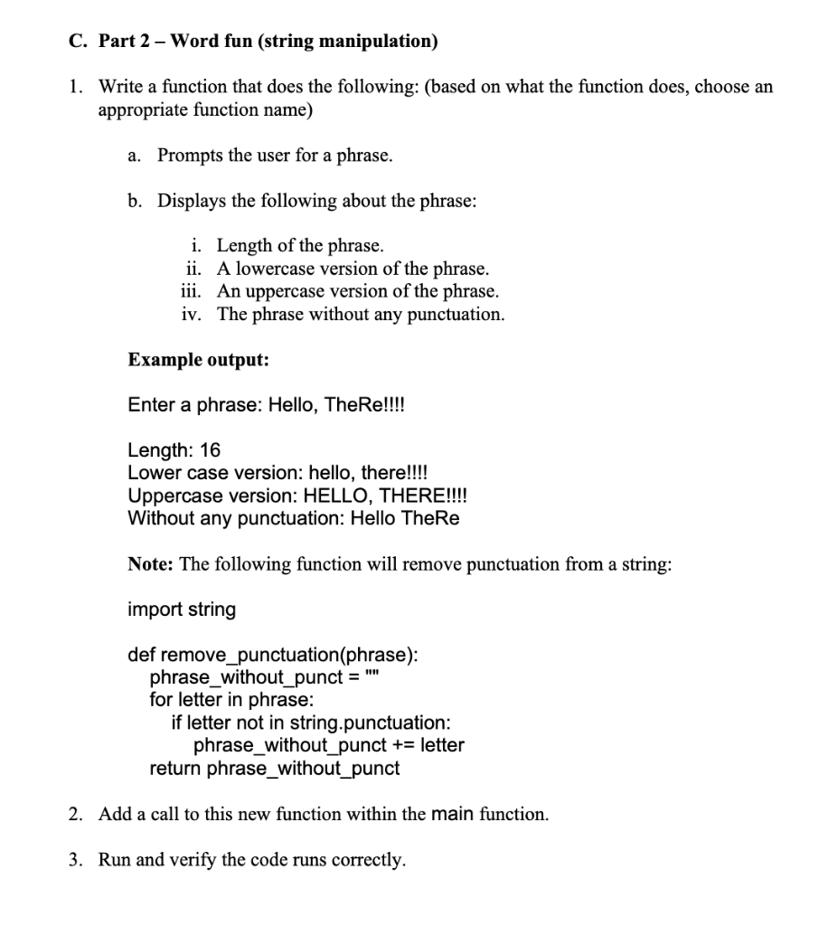 Solved Part 2 - Word fun (string manipulation) Write a | Chegg.com