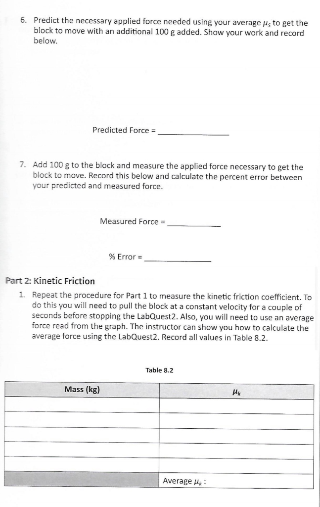 Solved Static and Kinetic Friction Observation sheet Part | Chegg.com