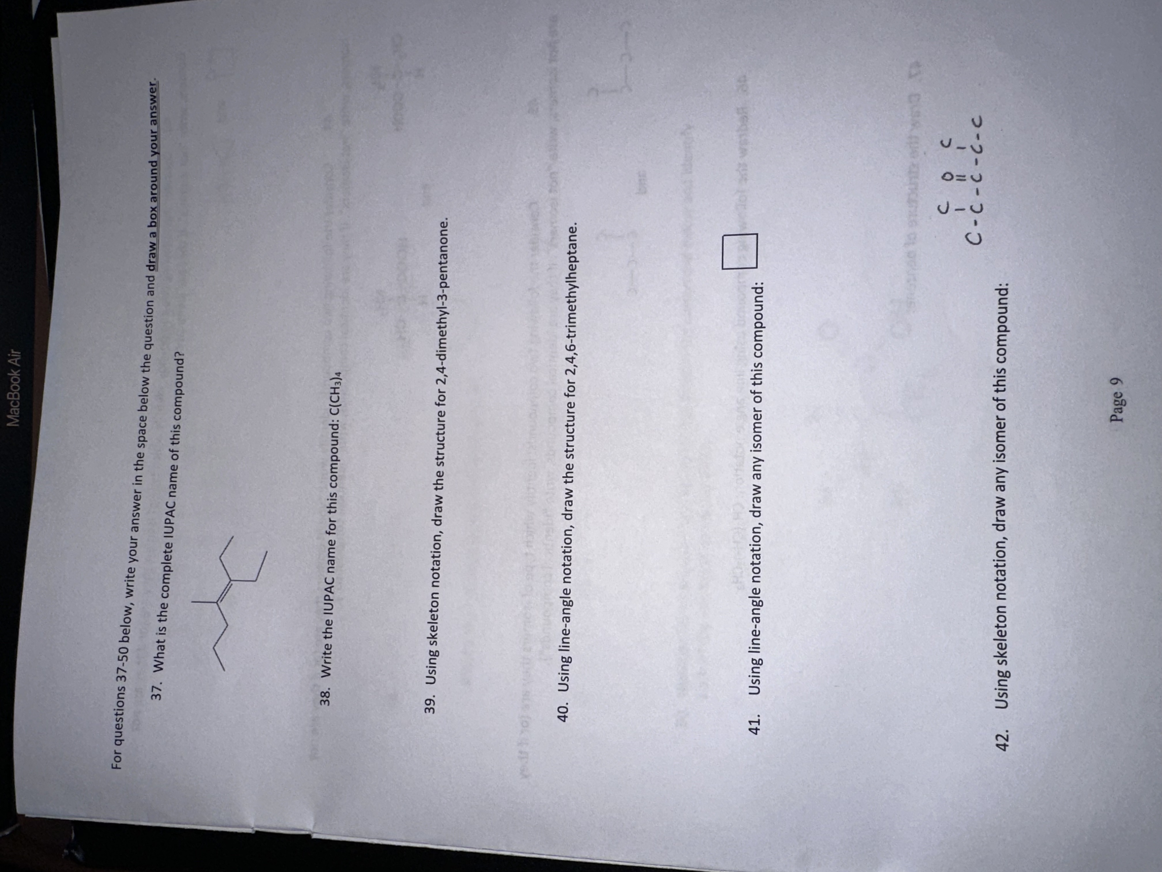 Solved For questions 37-50 below, write your answer in the | Chegg.com