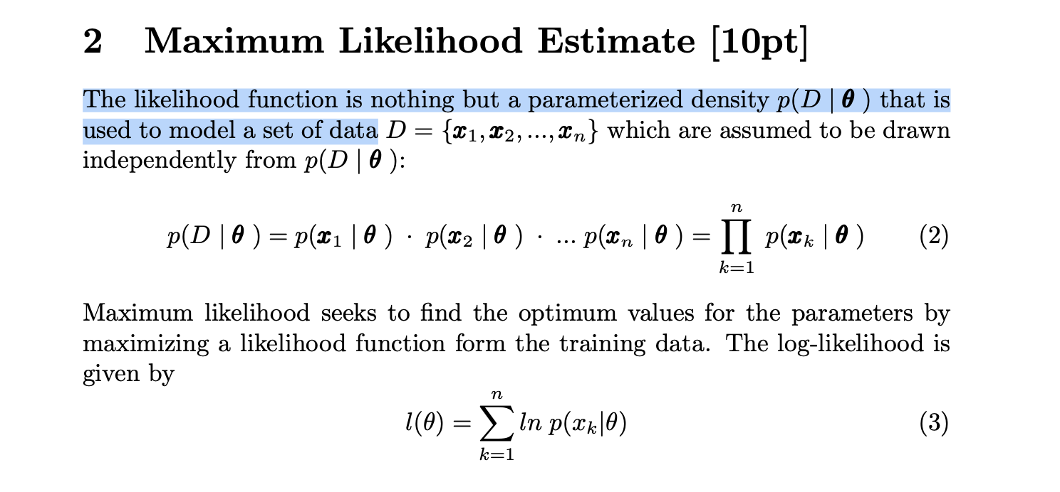 Solved 2 Maximum Likelihood Estimate (10pt] The likelihood | Chegg.com