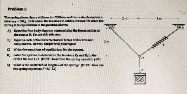 Solved 2m 3 m Problem 5 The spring shown has a stiffness | Chegg.com