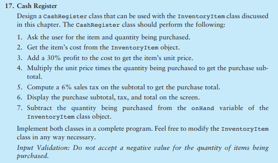 17. Cash Register Design a CashRegister class that | Chegg.com