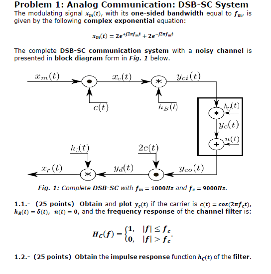 Solved Problem 1: Analog Communication: DSB-SC System The | Chegg.com