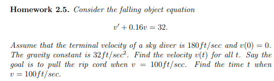 Solved Homework 2.5. Consider the falling object equation | Chegg.com