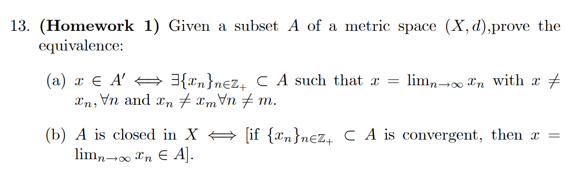 Solved 13. (Homework 1) Given a subset A of a metric space | Chegg.com