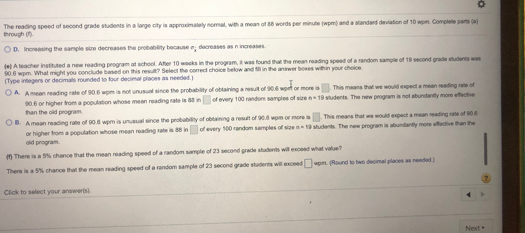 Solved The reading speed of second grade students in a large | Chegg.com