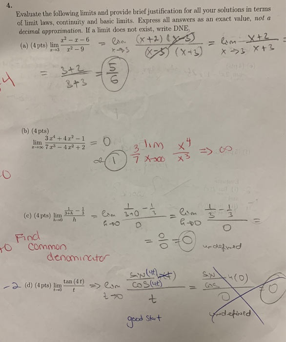 Solved 4. Evaluate the following limits and provide brief | Chegg.com