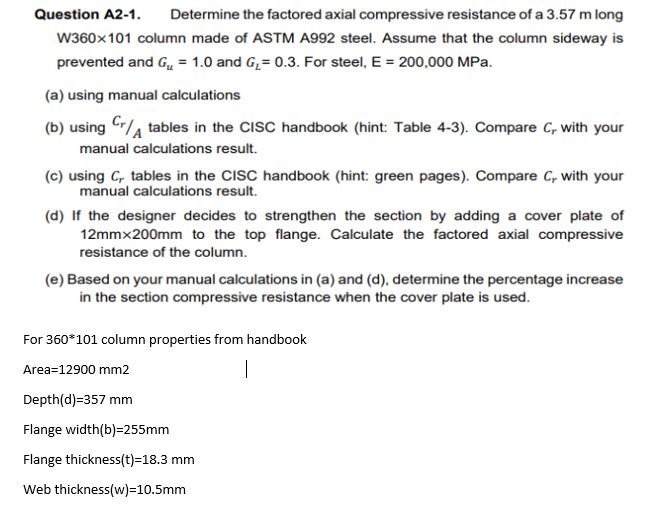 Solved Question A2-1. Determine the factored axial | Chegg.com