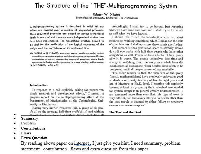 Solved The Structure Of The The Multiprogramming System