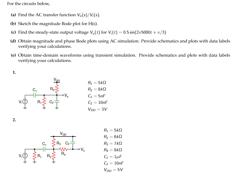 Solved For the circuits below,(a) ﻿Find the AC ﻿transfer | Chegg.com