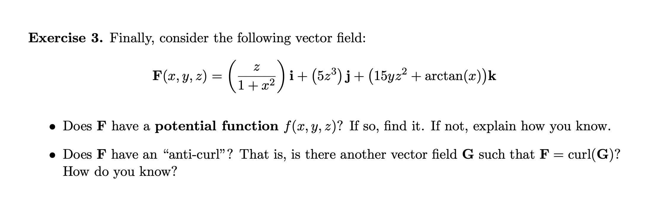 Solved Exercise 3. Finally, consider the following vector | Chegg.com
