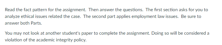Solved Read the fact pattern for the assignment. Then answer | Chegg.com