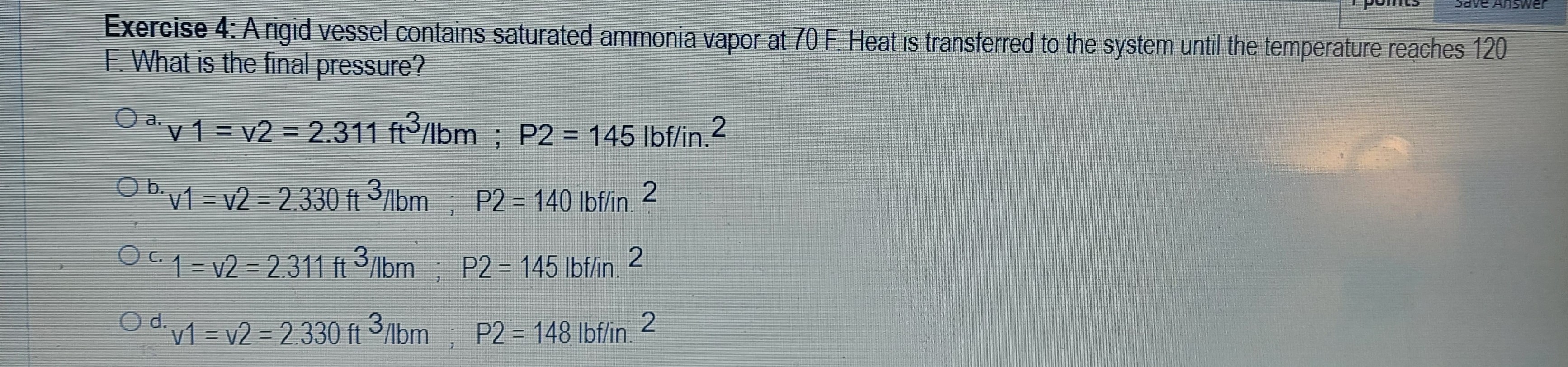 Solved Exercise 4: A rigid vessel contains saturated ammonia | Chegg.com