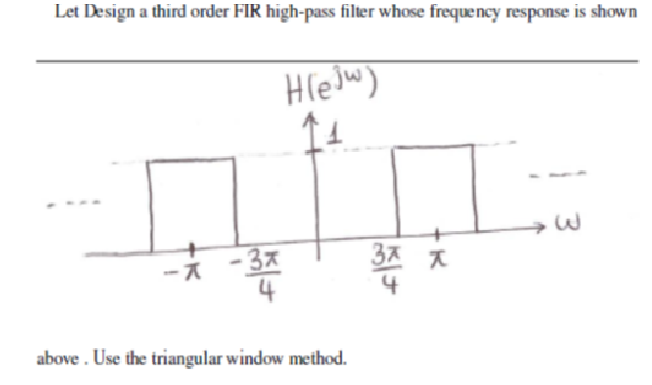Solved Let Design a third order FIR high-pass filter whose | Chegg.com