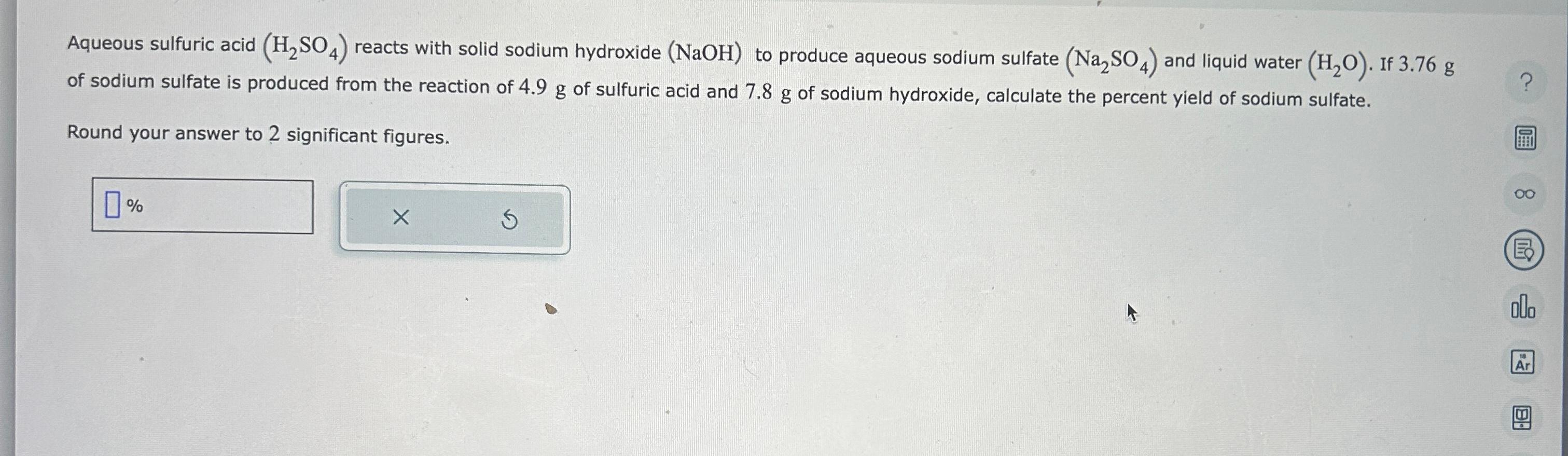 Solved Aqueous sulfuric acid (H2SO4) reacts with solid | Chegg.com