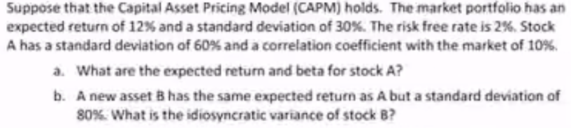 Solved Suppose that the Capital Asset Pricing Model (CAPM) | Chegg.com