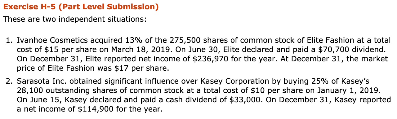 Solved Exercise H-5 (Part Level Submission) These are two | Chegg.com