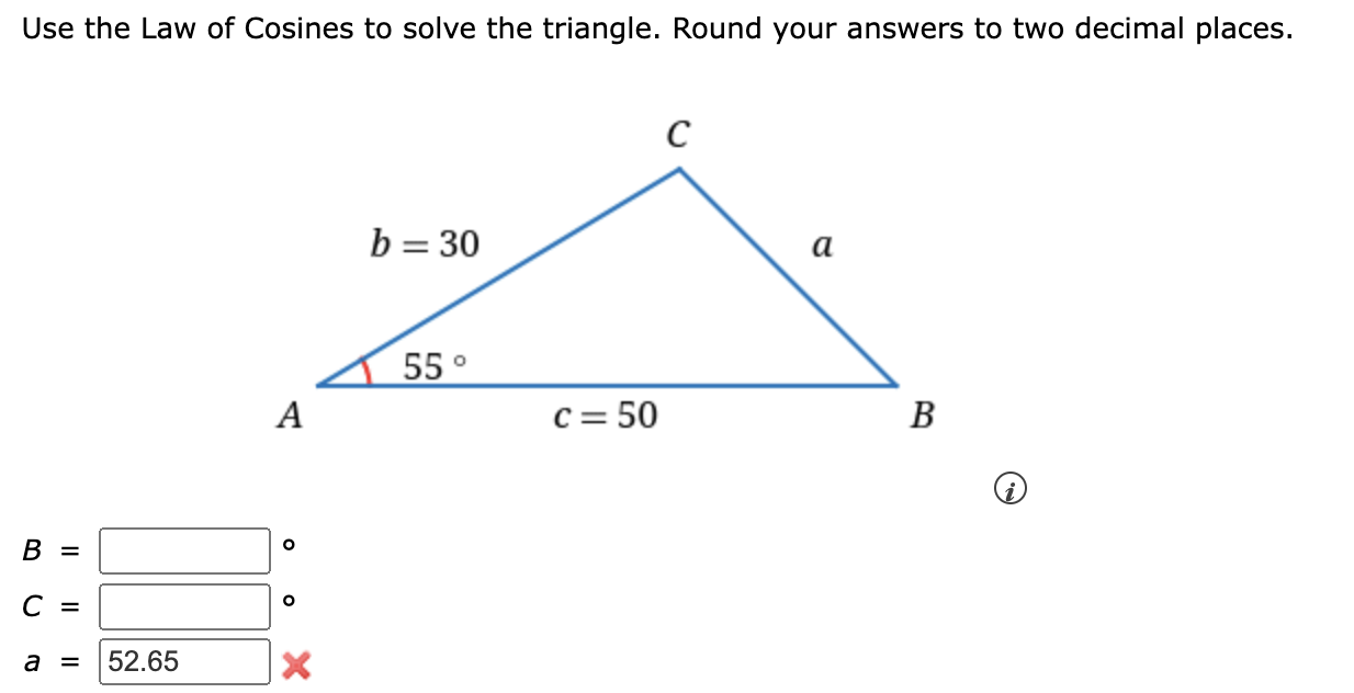 Solved Use the Law of Cosines to solve the triangle. Round | Chegg.com