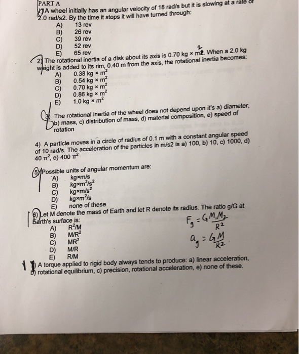 Solved ART A A wheel initially has an angular velocity of 18 | Chegg.com