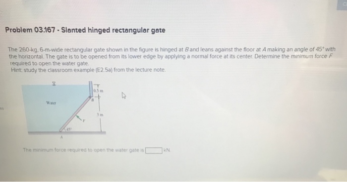 Solved Problem 03.167-Slanted hinged rectangular gate The | Chegg.com