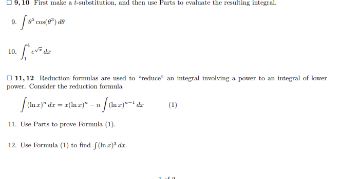 Solved 9,10 First make a t-substitution, and then use Parts | Chegg.com