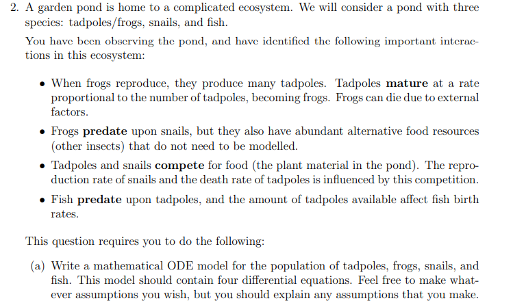 Solved ) ﻿Write a mathematical ODE model for the population | Chegg.com