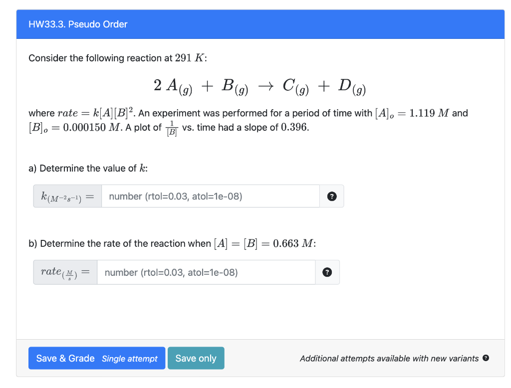 Solved Consider the following reaction at 291 K : | Chegg.com