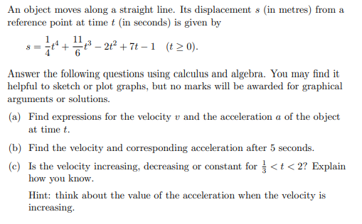 Solved An object moves along a straight line. Its | Chegg.com