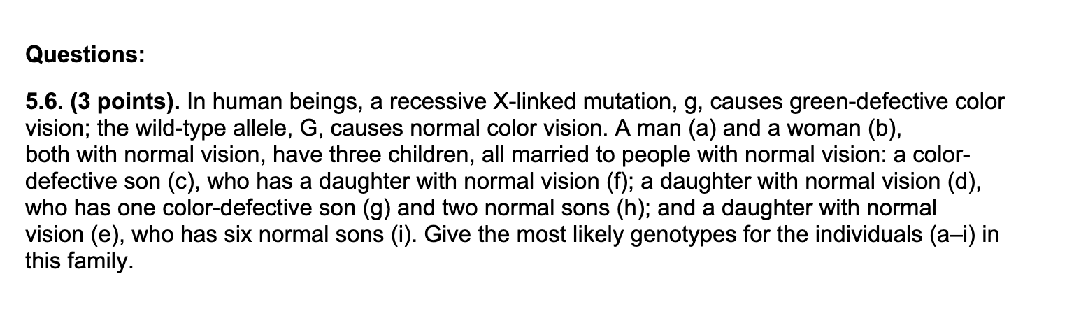 Solved 5.6. (3 points). In human beings, a recessive | Chegg.com