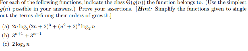 Solved For each of the following functions, indicate the | Chegg.com