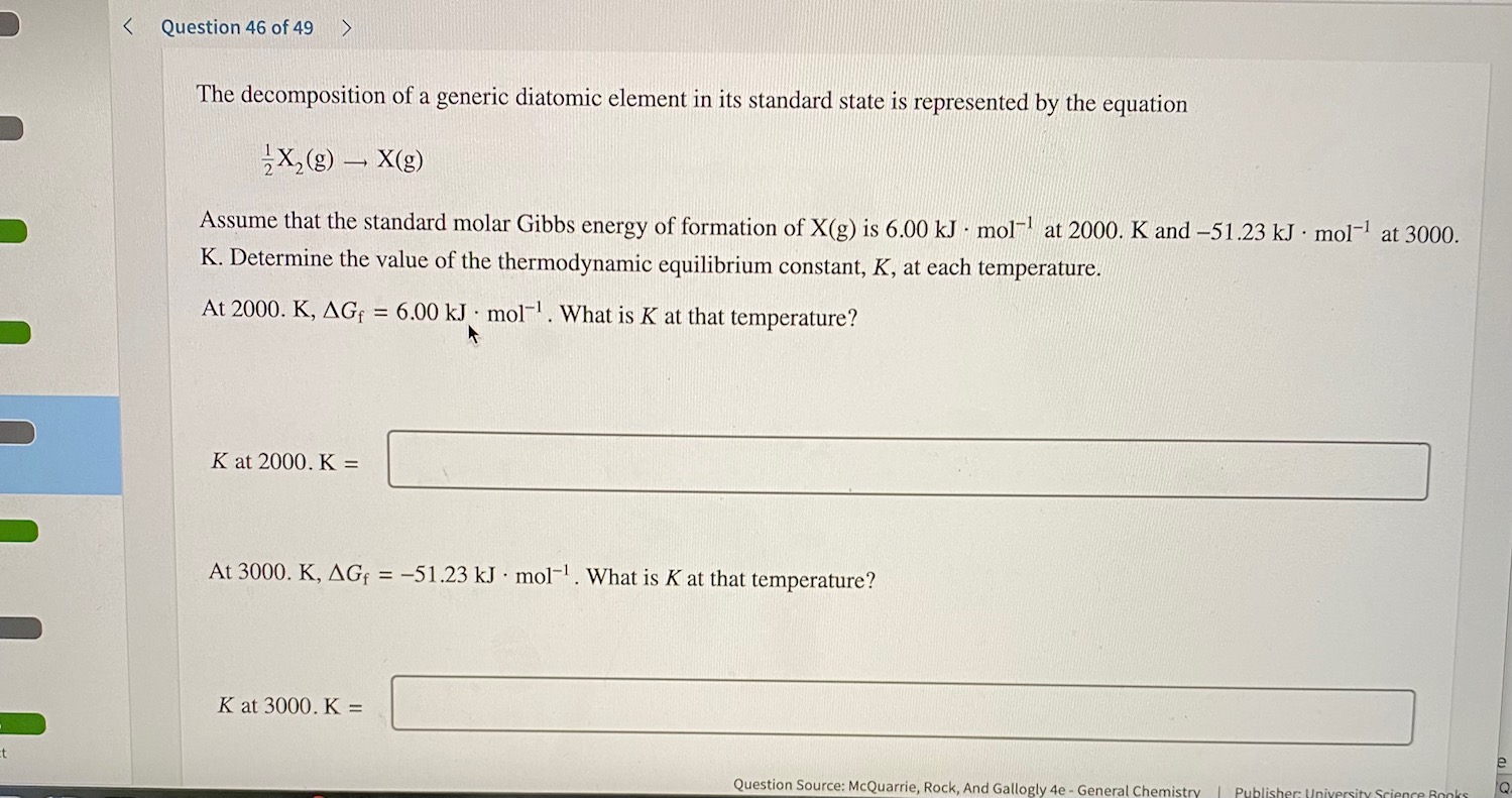 Solved The decomposition of a generic diatomic element in | Chegg.com