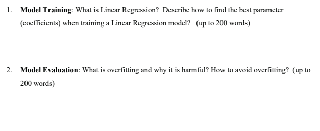 Solved 1. Model Training: What is Linear Regression? | Chegg.com