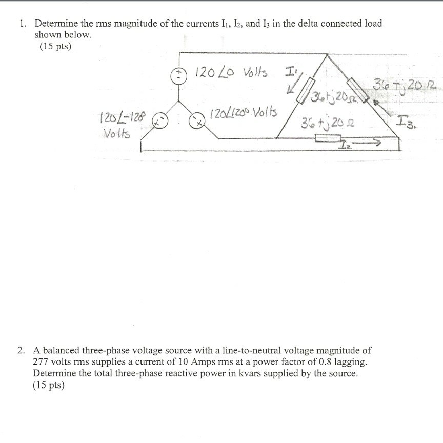 Solved 1. Determine the rms magnitude of the currents I, 2, | Chegg.com